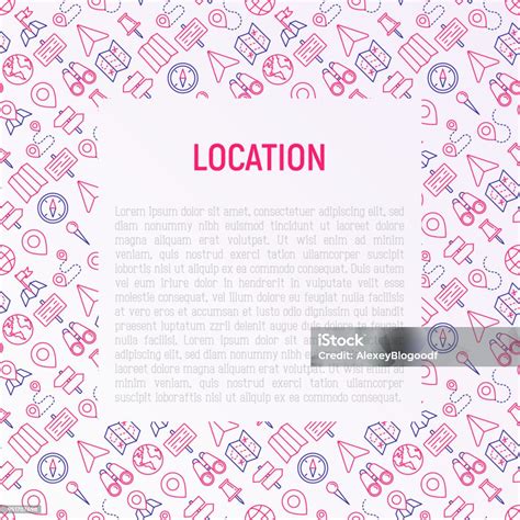Konsep Lokasi Dengan Ikon Garis Tipis Pin Penunjuk Arah Rute Kompas