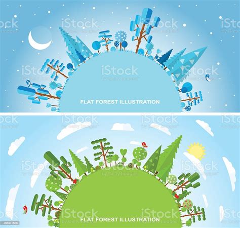 Ilustración De Flat Vector Ilustración Bosque De Invierno Primavera