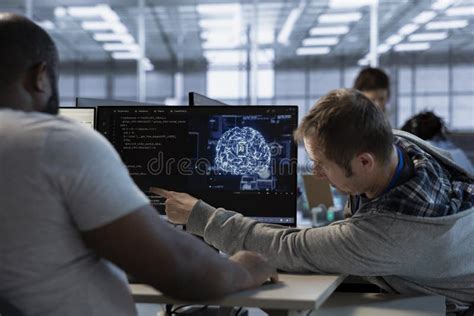 Team Of Admins Doing Data Center Workplace Automation Using Ai Stock