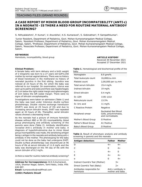 PDF A Case Report Of Minor Blood Group Incompatibility Anti C In A Neonate Is There A Need