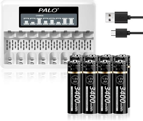AA Oplaadbare Batterijen Met LCD Oplader Stuks MWh AA Batterijen Met Sleuven