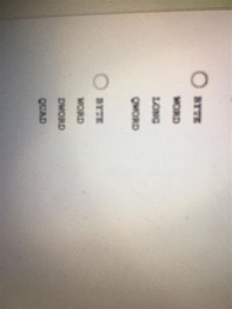 Solved Data Types For 8 16 32 And 64 Bits Byte Word Dword