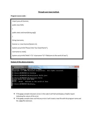 Java Hello Program With Output PDF