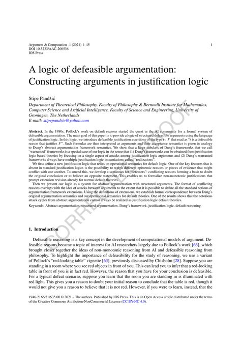 Pdf A Logic Of Defeasible Argumentation Constructing Arguments In