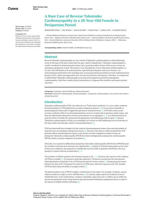 PDF A Rare Case Of Reverse Takotsubo Cardiomyopathy In A 28 Year Old