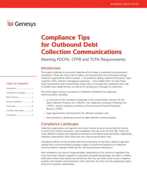 Compliance Tips For Outbound Debt Collection Communications Pdf