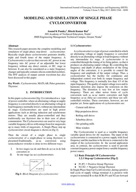 Pdf Modeling And Simulation Of Single Phase Cycloconvertor