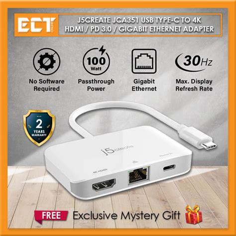 J5create Jca351 Usb Type C To 4k Hdmi Pd 30 Gigabit Ethernet