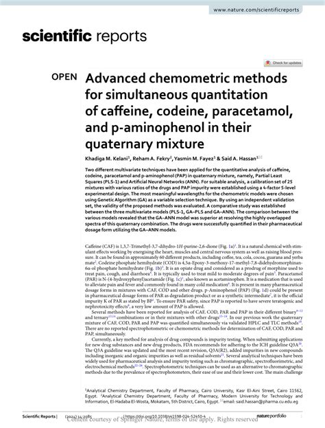 Pdf Advanced Chemometric Methods For Simultaneous Quantitation Of Caffeine Codeine
