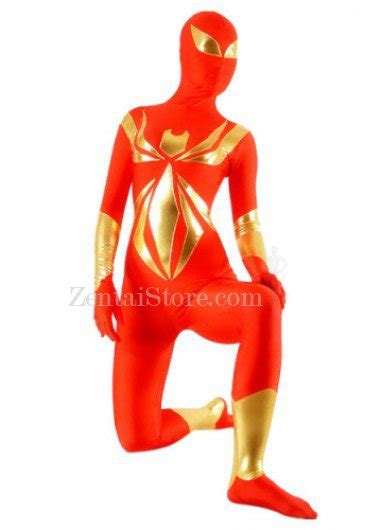 Red And Gold Lycra Spandex Shiny Metallic Unisex Zentai Suit Zentai