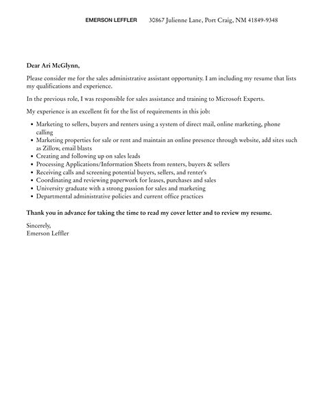 Sales Administrative Assistant Cover Letter Velvet Jobs