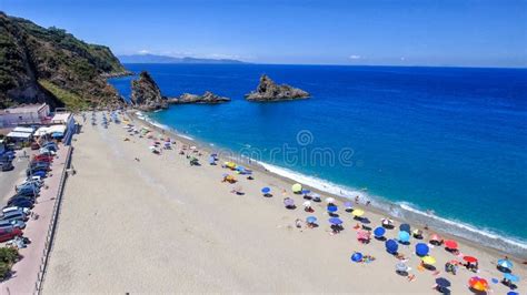 Tonnara Beach In Palmi Calabria Panoramic Sunset Aerial View I Stock