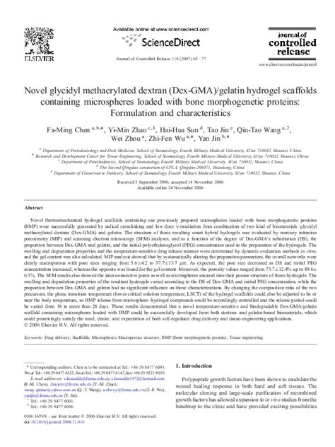 Pdf Novel Glycidyl Methacrylated Dextran Dex Gmagelatin Hydrogel