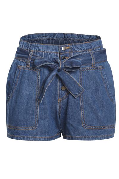 Light Blue Paper Bag Waist Denim Shorts Vamjumps