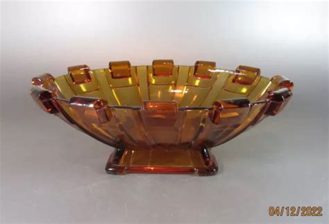 Vintage Art Deco Czech Bohemian Stolzle Glass Large Amber Table
