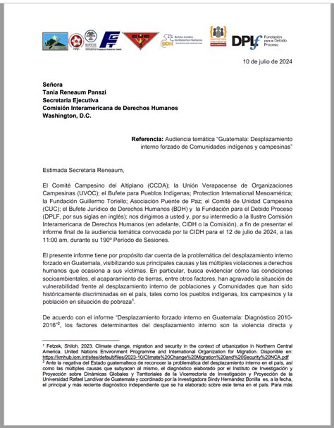 Informe De Audiencia Temática “guatemala Desplazamiento Interno