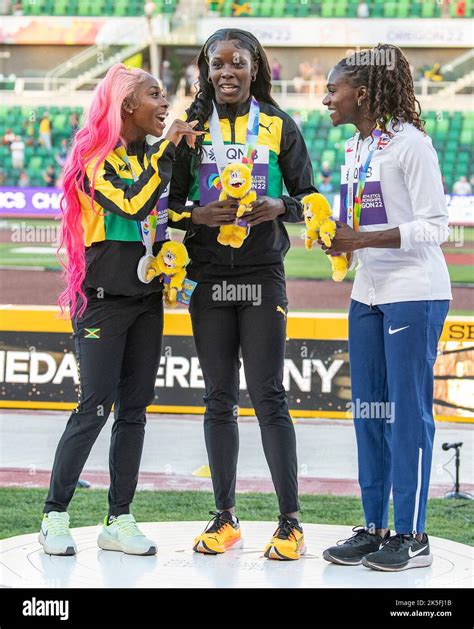 Shelly Ann Fraser Pryce Shericka Jackson Of Jamaica And Dina Asher