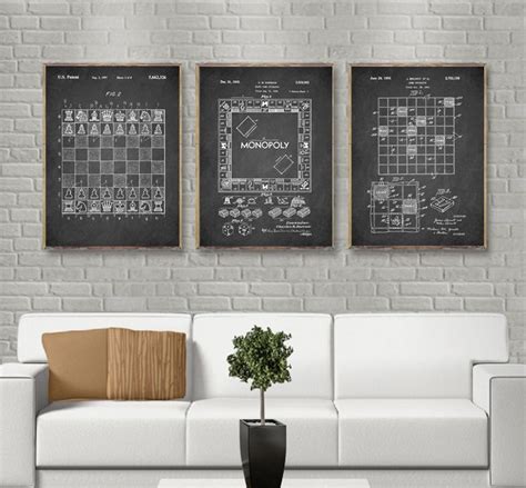 Popular Game Board 3 Print Set Patents Vintage Chess Board Game Patent