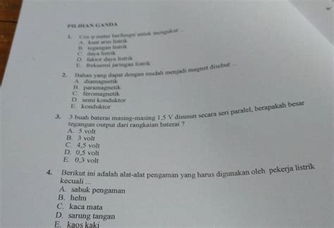 Solved PILIHAN GANDA 1 Cos φ meter berfungsi untuk mengukur A