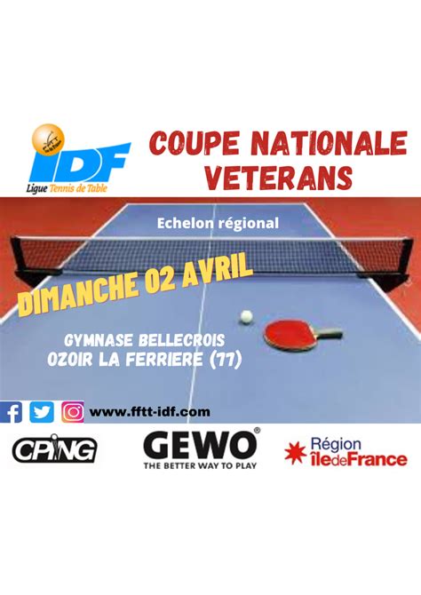 Coupe Nationale Vétérans Ligue d Ile de France de tennis de table
