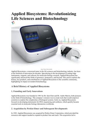 Applied Biosystems Products Technologies Future Innovations Impact