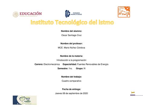Cuadro comparativo N Ejercicios de evaluación del curso Nombre del alumno Oscar Santiago