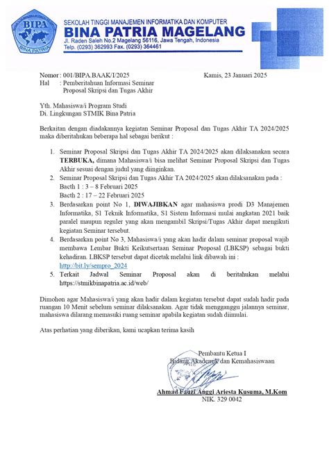 Pemberitahuan Informasi Seminarproposal Skripsi Dan Tugas Akhir Stmik