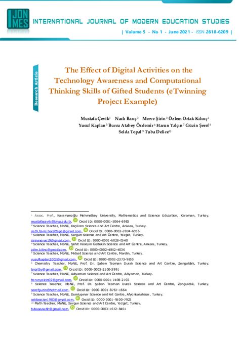 Pdf The Effect Of Digital Activities On The Technology Awareness And Computational Thinking