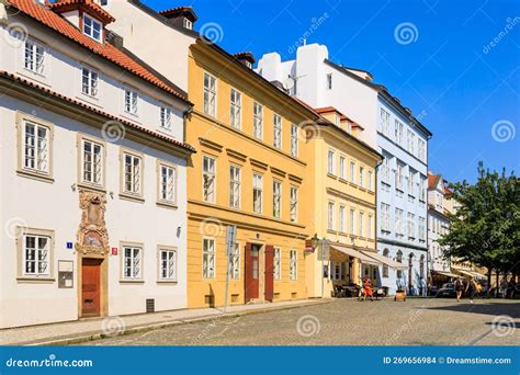 August 27 2022 Prague Czech Republic Narrow Cozy Streets With