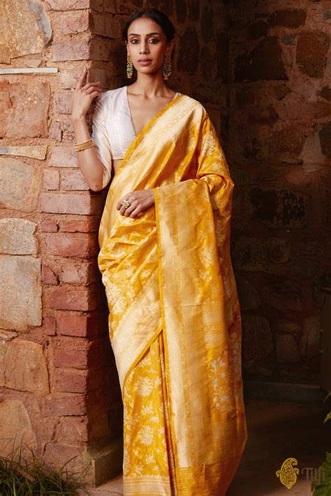 Hera Yellow Pure Katan Silk Banarasi Handloom Saree Tilfi