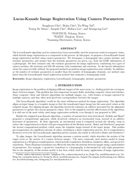 Pdf Lucas Kanade Image Registration Using Camera Parameters