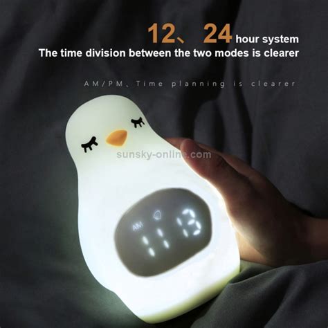 크리 에이 티브 다기능 펭귄 실리콘 귀여운 콩 웨이크 어린이 잠자는 Led 전자 알람 시계 노란색 빛
