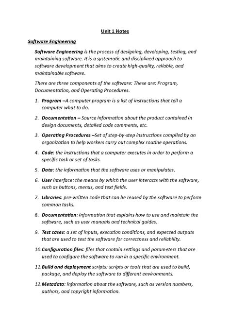 Unit 1 And 2 Notes Unit 1 Notes Software Engineering Software Engineering Is The Process Of