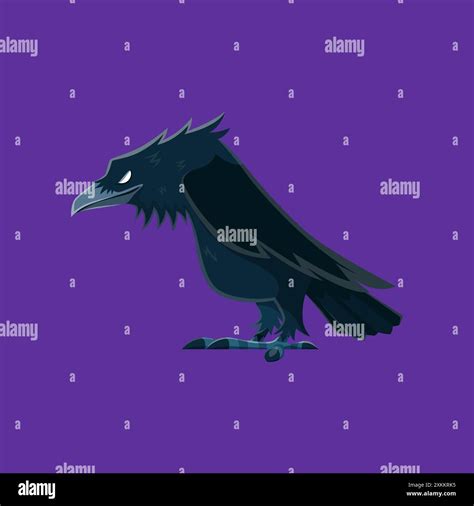 Cartoon Halloween Raven Character Isolated Vector Black Creepy Crow