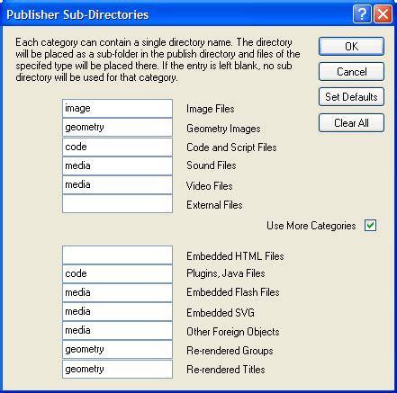 Publisher Sub Directories Dialog Box