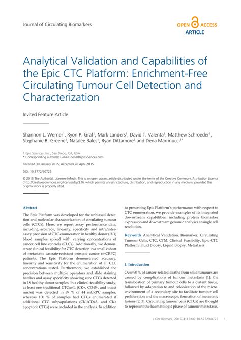 Pdf Analytical Validation And Capabilities Of The Epic Ctc Platform