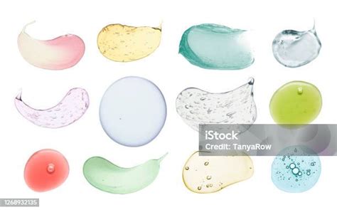 블루 그레이 그린 알로에 베라 핑크 투명 화장품 크림 젤 레티놀 세럼 텍스처 와 거품은 흰색과 여러 가지 색상 배경에 고립 질감에 대한 스톡 사진 및 기타 이미지 Istock