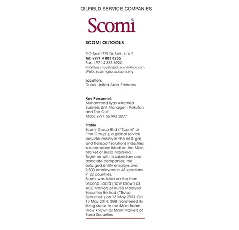 Scomi Oiltools Dubai United Arab Emirates Oil And Gas Directory