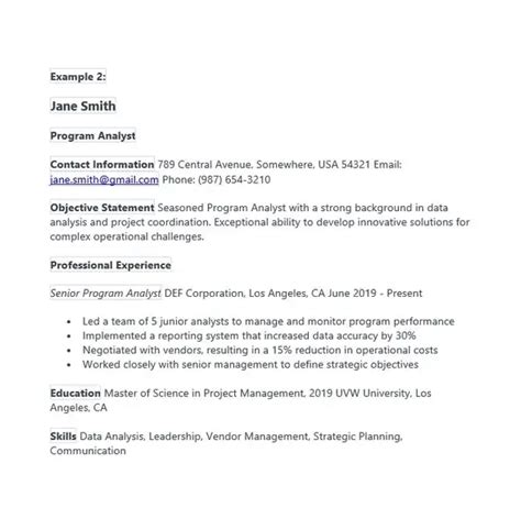 7free Program Analyst Resume Examples Guide Expert Tips For Success Calypso Tree