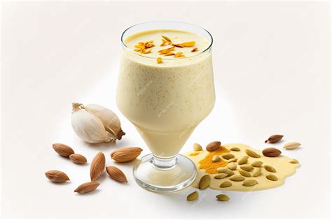 Premium Photo A Milk Shake Called Kesar Badam Or Almond Saffron Milk Made In Kerala