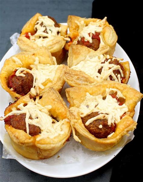 Vegan Pizza Puff Pastry Cups With Marinara Meatballs