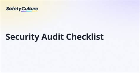 Security Audit Checklist Free Template