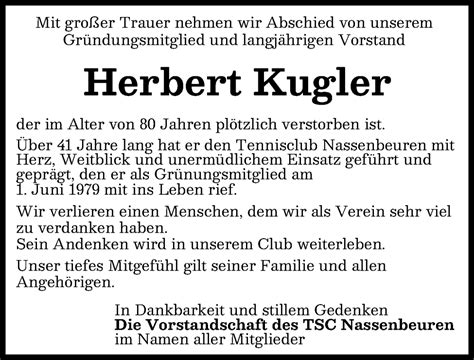 Traueranzeigen Von Herbert Kugler Augsburger Allgemeine Zeitung
