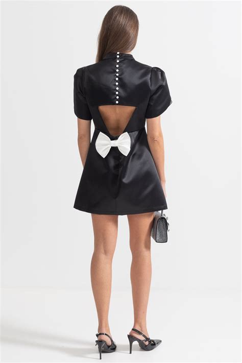 Elegant Mini Dress With Back Cutout And Bow Black Sierra Darien