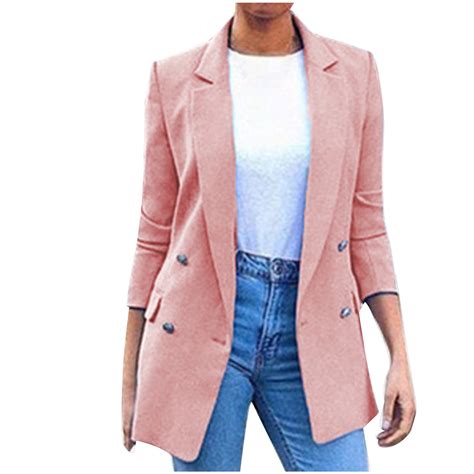 Womens Blazer Twill Office Jackets Plus Size Fitted Lapel Blazers
