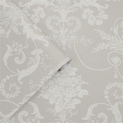 Laura Ashley Josette White And Dove Grey Wallpaper 113378