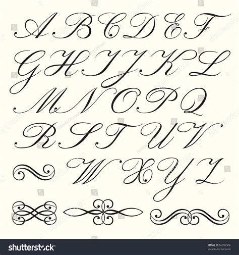 Hand Drawn Script Alphabet With Calligraphic Elements Stock Vector