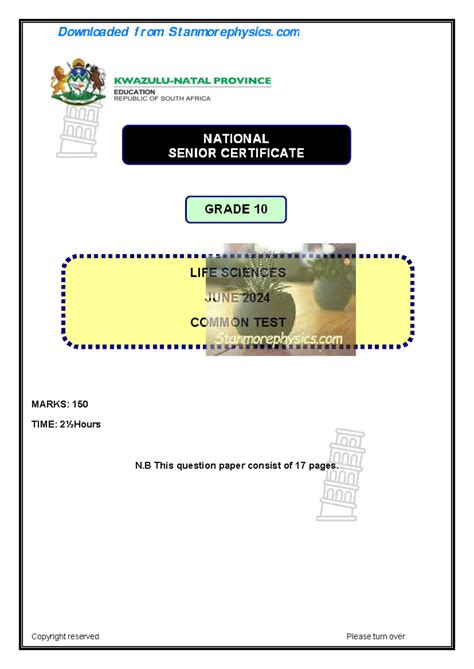 Kzn Life Sciences Grade 10 June 2024 Qp And Memo Marks 150 Time