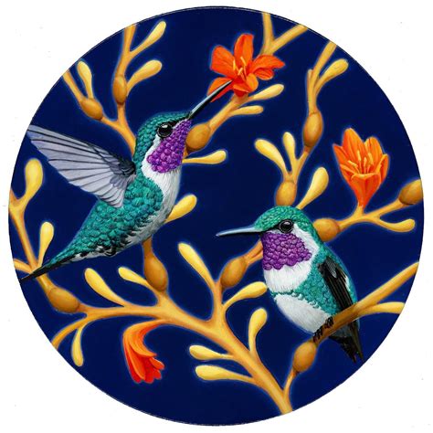 Jon Ching Hummingbirds On A Tree Branch