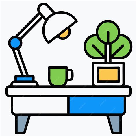 Workdesk Vector Icon Illustration Desktop And Lamp Coffee Stationary Plant Office Icon Concept